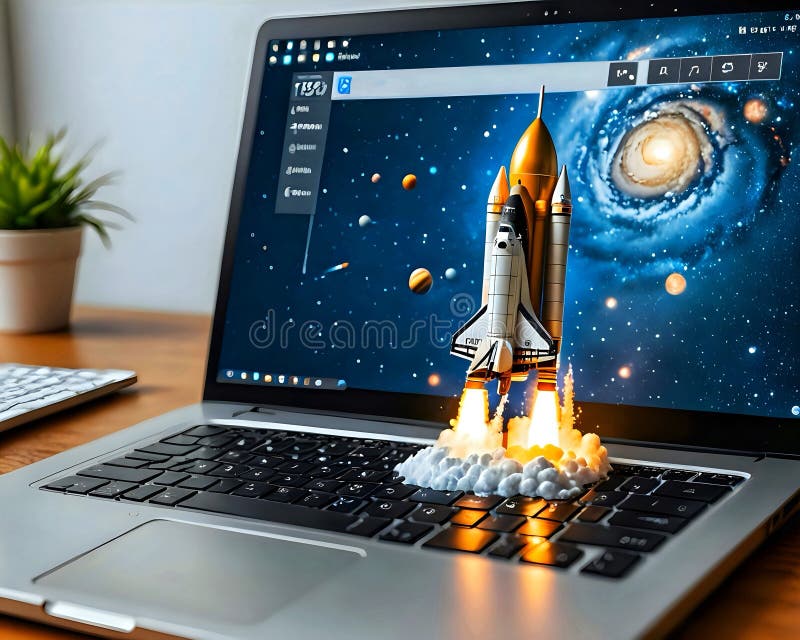A Laptop Computer Displays a Space Shuttle Launching from Its Keyboard ...