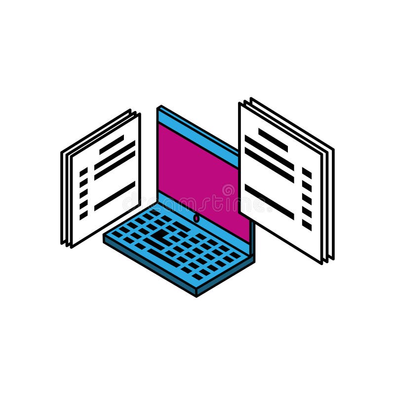 Laptop Computer with Documents Files Stock Illustration - Illustration ...