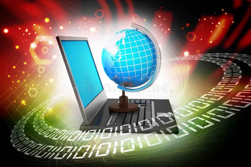 Laptop Computer with Earth Globe Stock Illustration - Illustration of ...