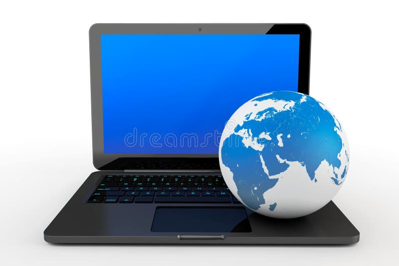 Connect To the World Wide Web Concept. Laptop Computers with Ear Stock ...