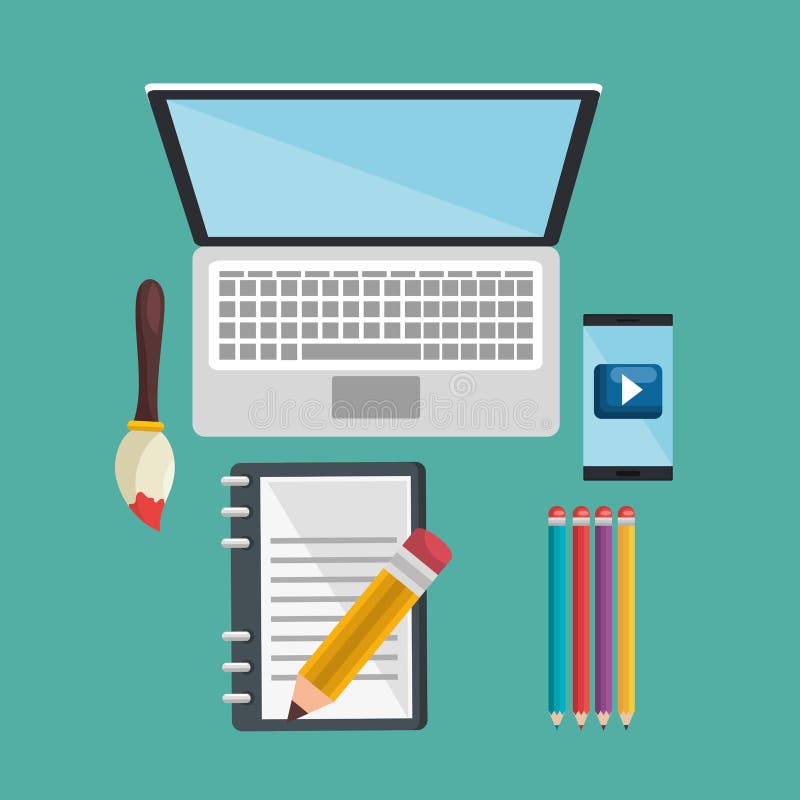 Laptop Computer with Easy Learning Icons Stock Vector - Illustration of ...