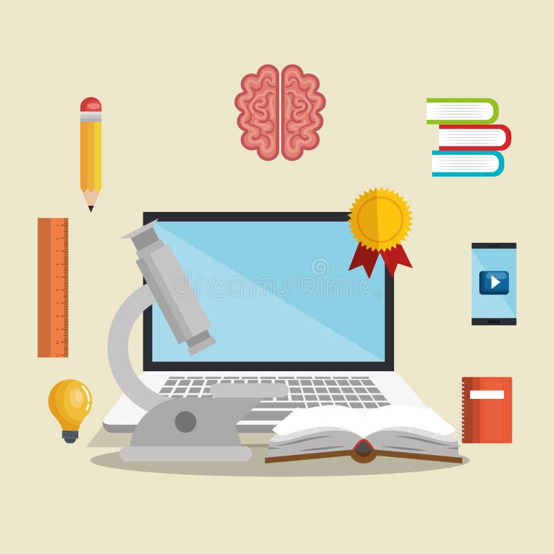 Laptop Computer with Easy Learning Icons Stock Vector - Illustration of ...