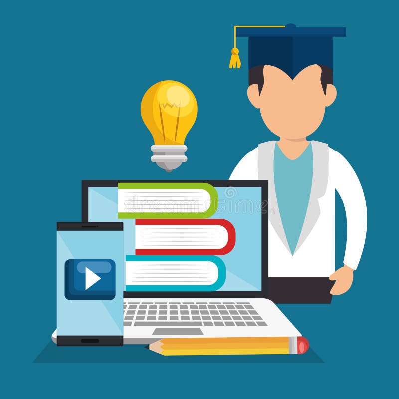 Laptop Computer with Easy Learning Icons Stock Vector - Illustration of ...