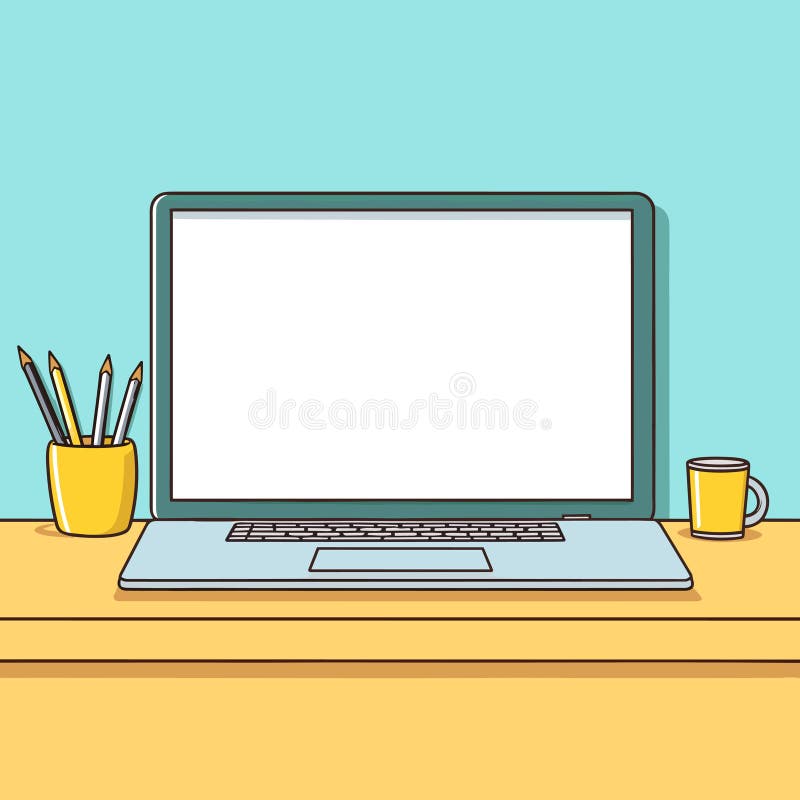 Laptop Computer with Empty Screen Front View, Blank Copy Space on Computer. Vector Illustration ...