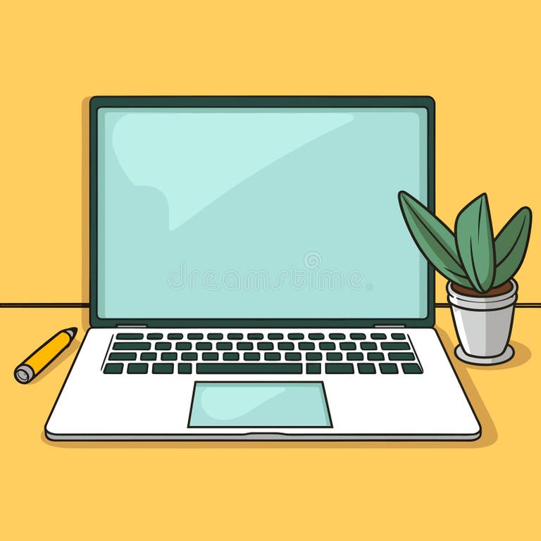 Laptop Computer with Empty Screen Front View, Blank Copy Space on Computer. Vector Illustration ...