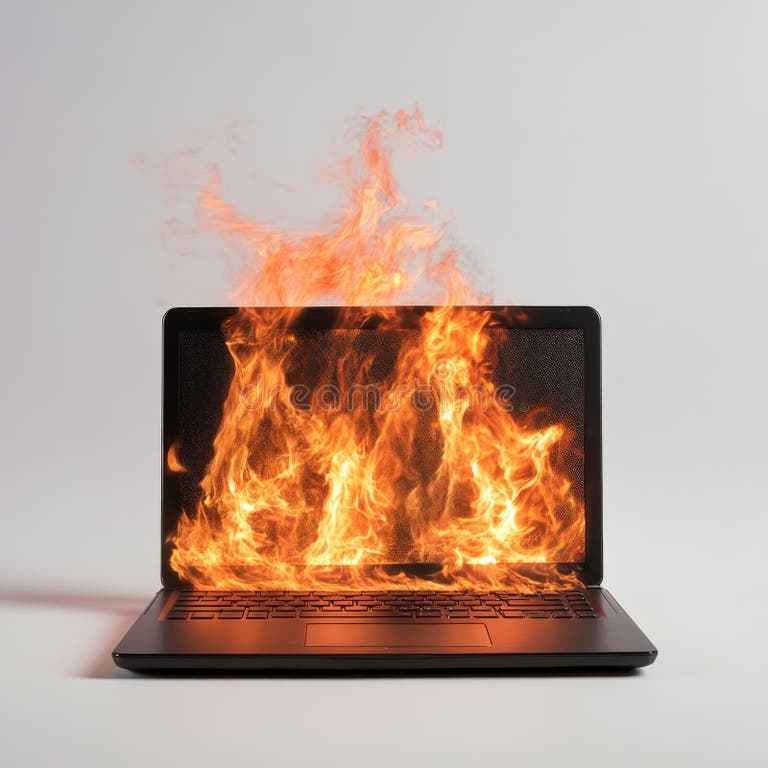 A Laptop Computer is Engulfed in Flames, with Fire Coming Out of the ...