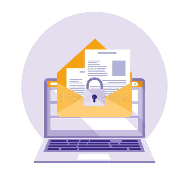Laptop Computer with Envelope Mail and Padlock Stock Vector ...