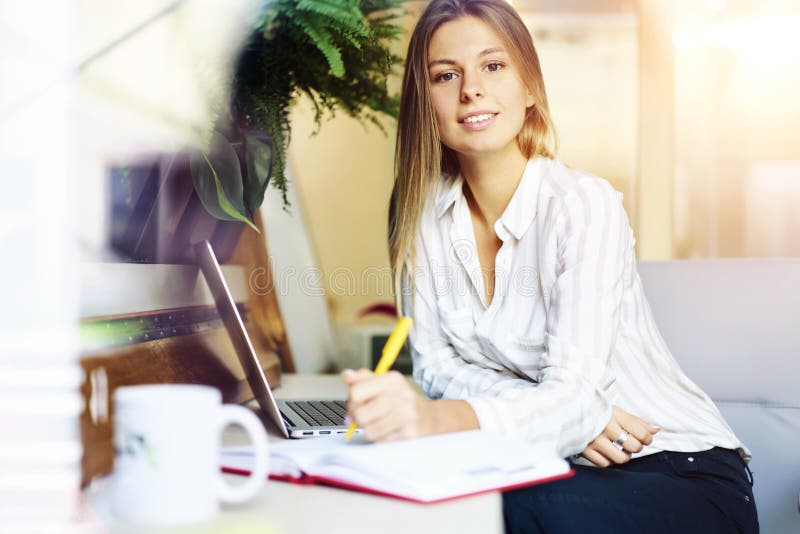 At Laptop Computer during Exam Preparation in Coworking Space Stock ...