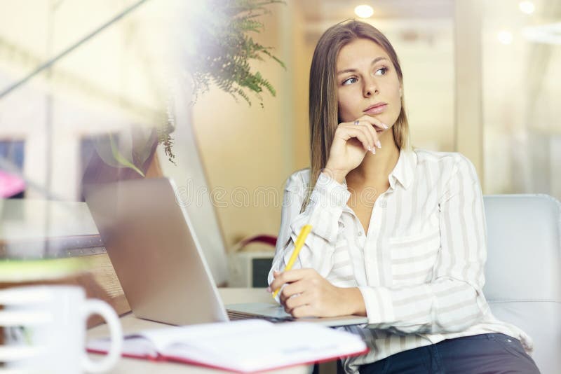 At Laptop Computer during Exam Preparation in Coworking Space Stock ...