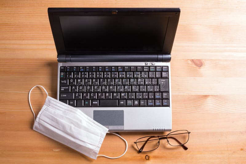 Laptop computer on a desk stock image. Image of satellite - 181114929