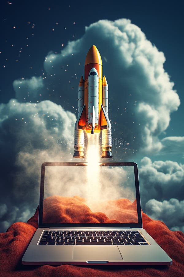 The Laptop Computer is Fast As a Rocket. Generative AI Stock ...