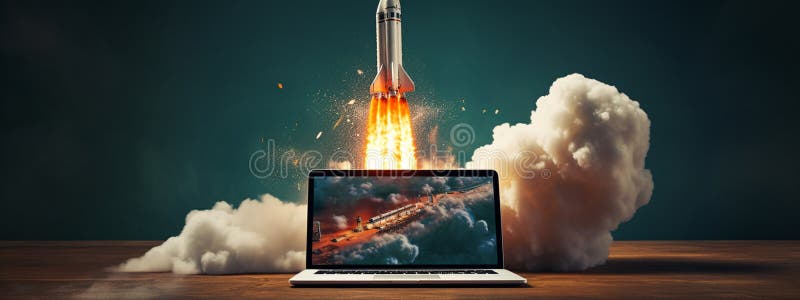 The Laptop Computer is Fast As a Rocket. Generative AI Stock ...