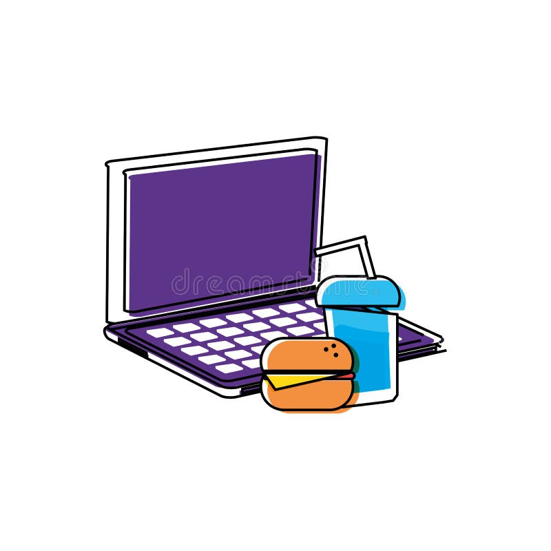 Laptop Computer with Fast Food Stock Vector - Illustration of ...