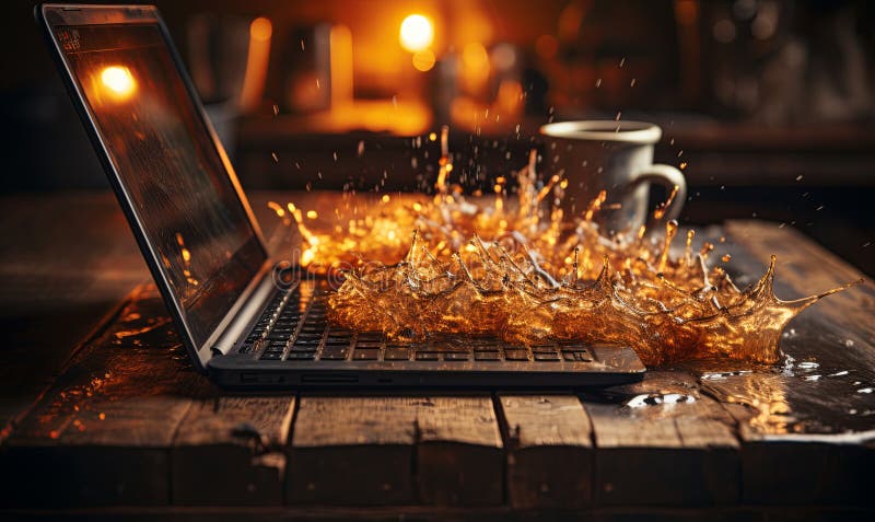 Laptop Computer on Fire-Covered Table Stock Photo - Image of technology ...
