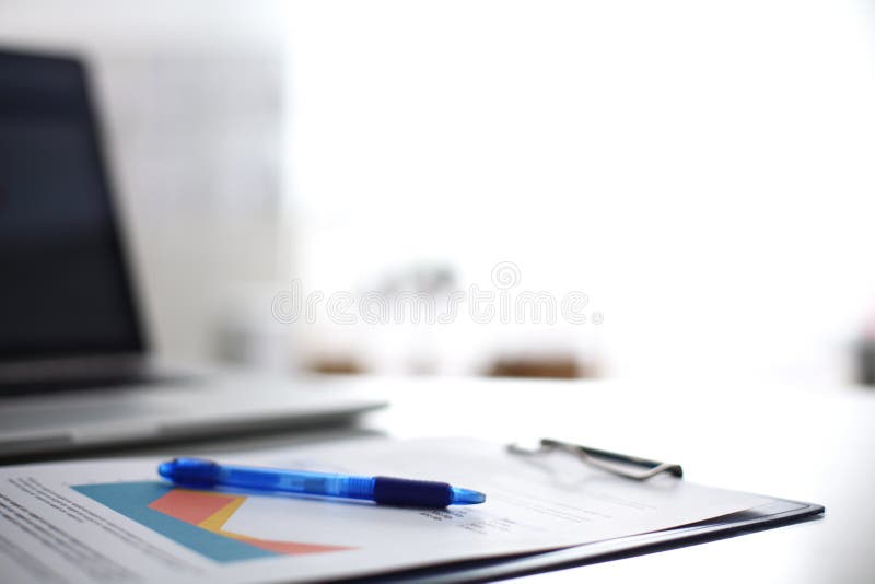 Laptop Computer with Folder on Desk Stock Photo - Image of folder ...