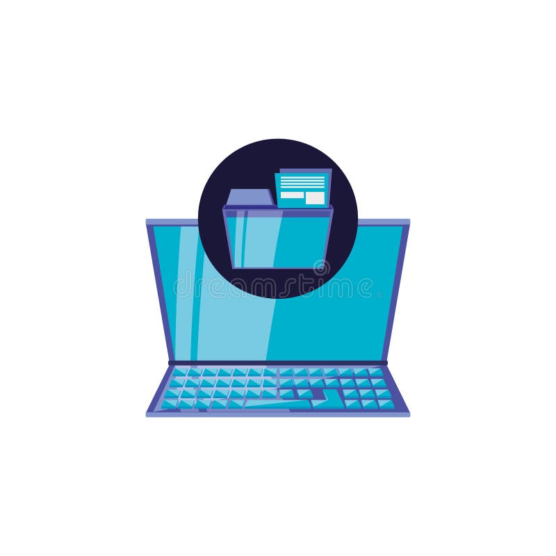 Laptop Computer with Folder and Document Stock Vector - Illustration of ...