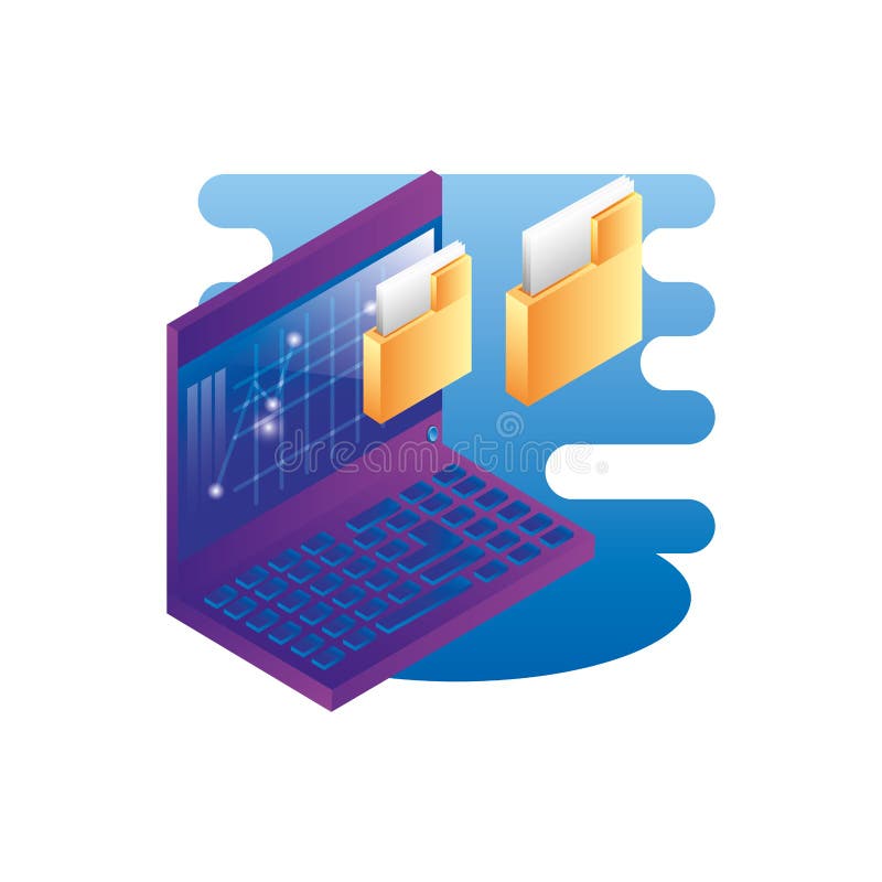Laptop Computer with Folders Stock Illustration - Illustration of icon ...