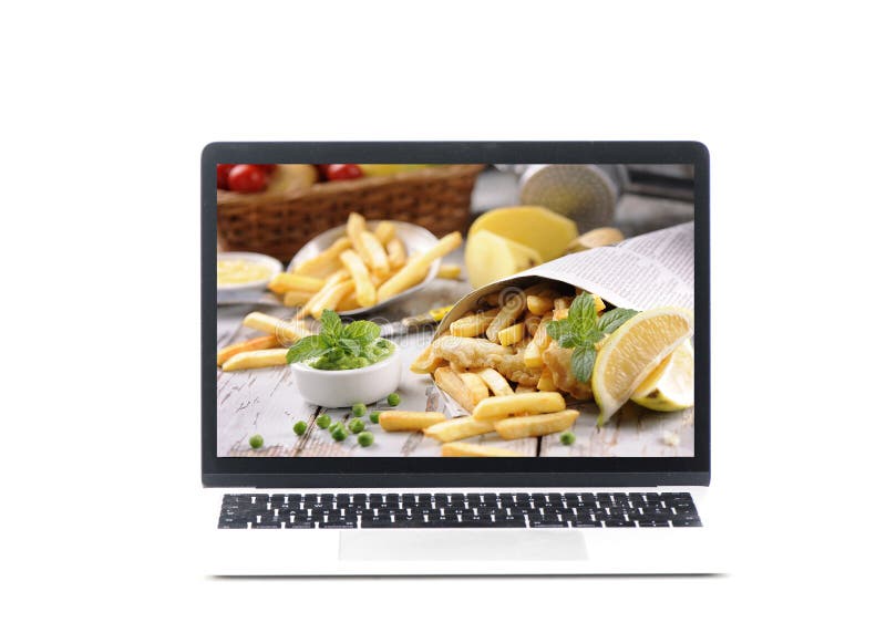 Laptop Computer with Food on Screen. Stock Image - Image of design ...