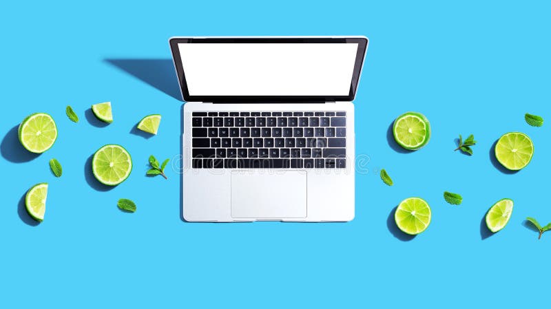 Laptop Computer with Fresh Limes Stock Photo - Image of research, lime ...