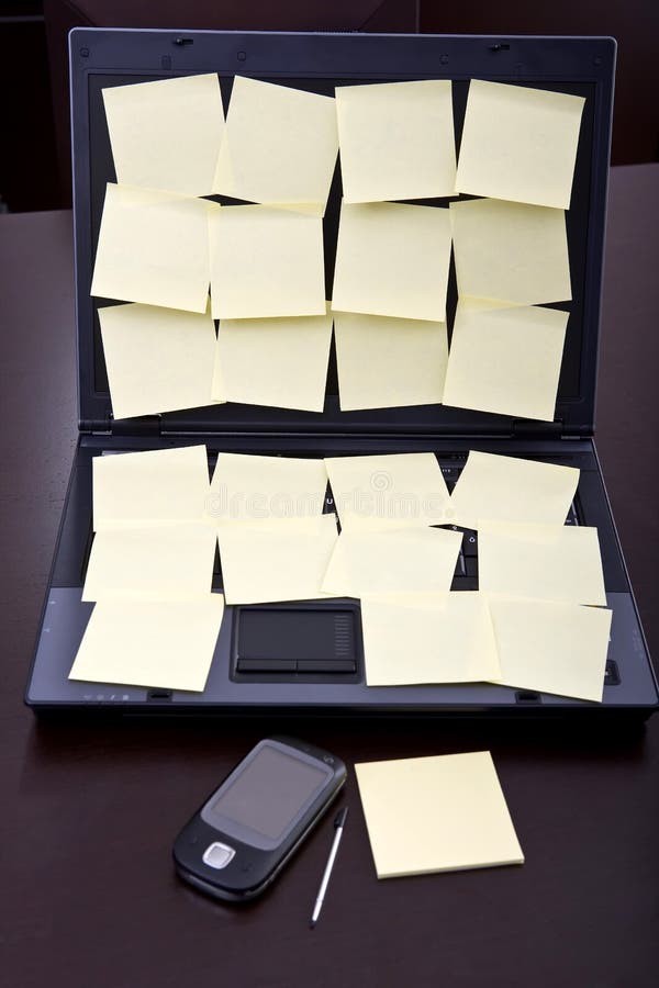 Laptop Computer Full of Blank Post-it Reminders Stock Image - Image of ...