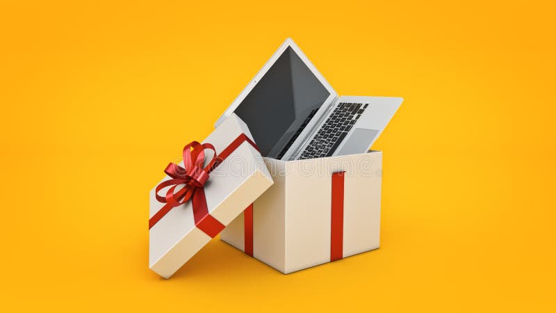 Laptop Computer. Gift Box Concept Stock Illustration - Illustration of ...