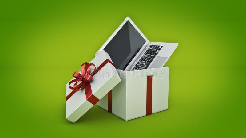 Laptop Computer. Gift Box Concept Stock Illustration - Illustration of ...