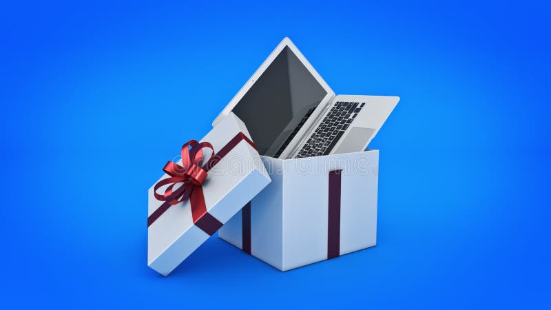 Laptop Computer. Gift Box Concept Stock Illustration - Illustration of ...