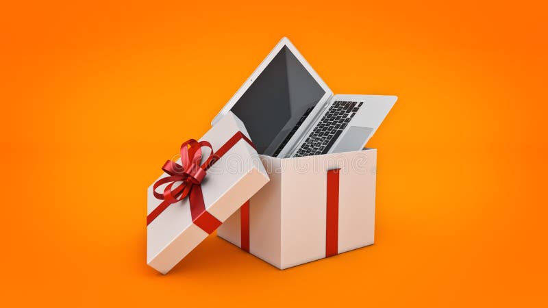 Laptop Computer. Gift Box Concept Stock Illustration - Illustration of ...