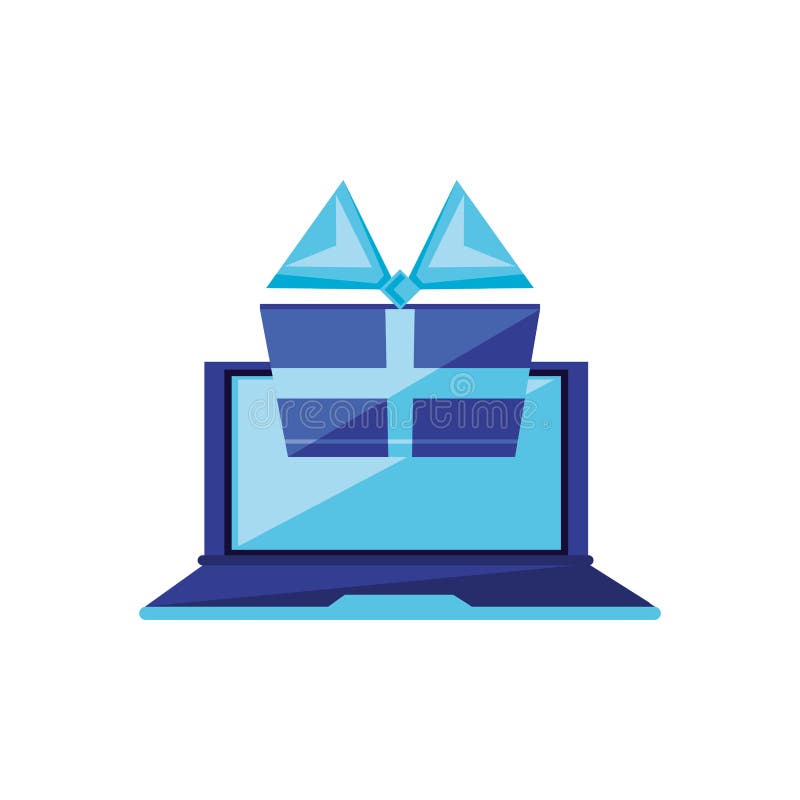 Laptop Computer with Gift Box Stock Vector - Illustration of monitor ...