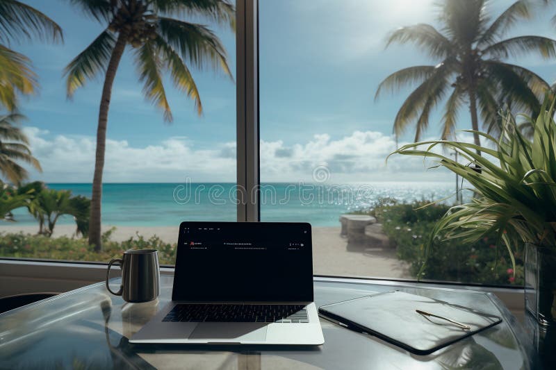 Laptop Computer on Glass Table Stock Photo - Image of equipment, laptop ...
