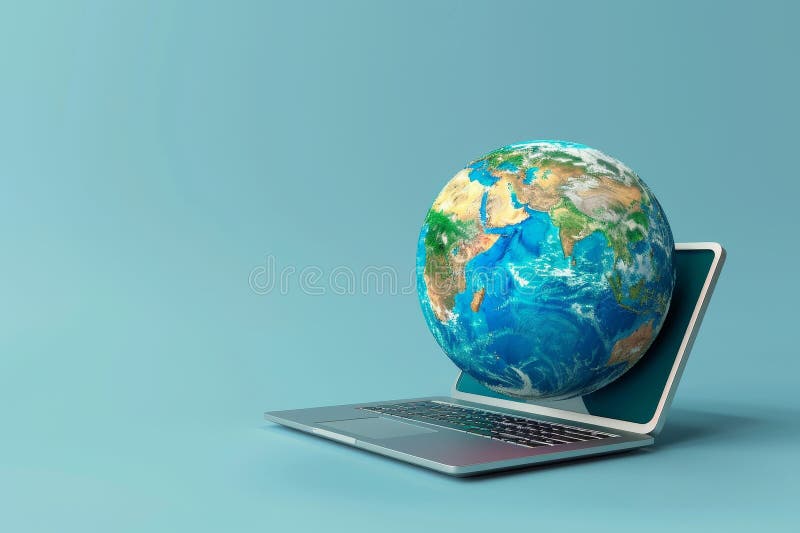 A Laptop Computer with a Globe on the Screen with Generative AI Stock ...