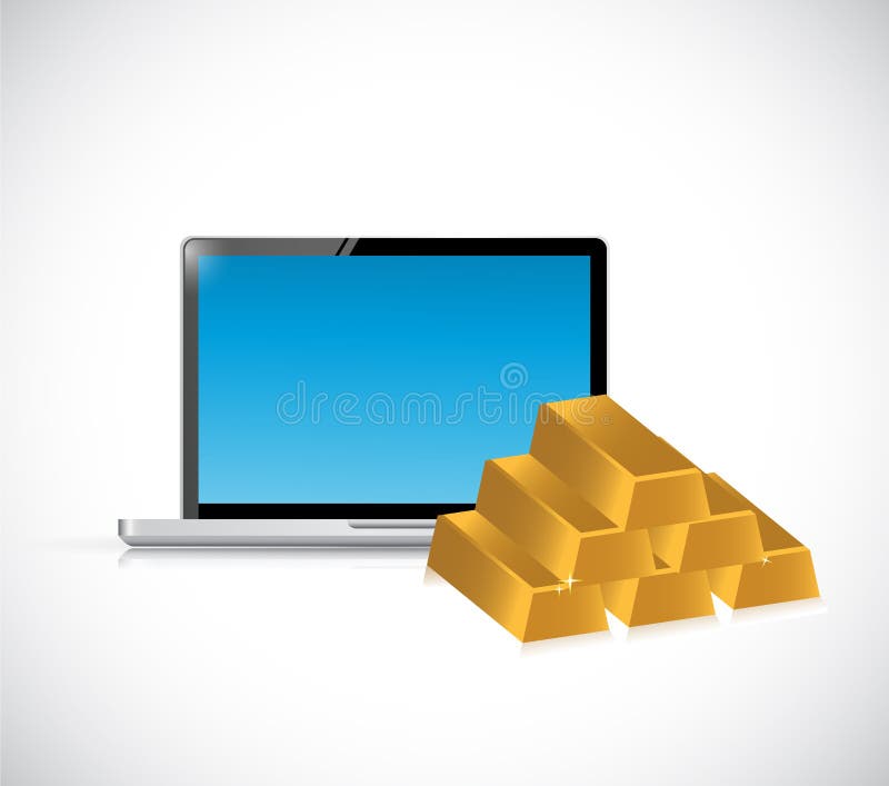 Laptop Computer and Gold Bars Concept Isolated Stock Photo - Image of ...