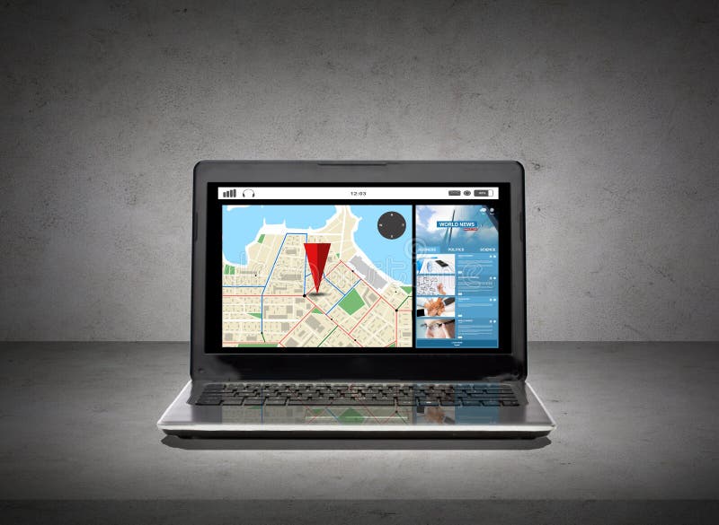 Laptop Computer with Gps Navigator Map on Screen Stock Photo - Image of ...