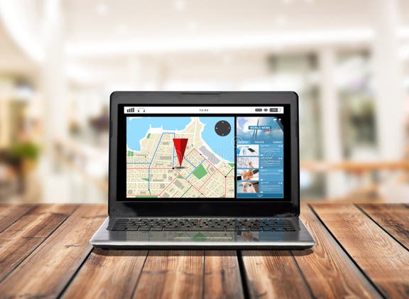 Laptop Computer with Gps Navigator Map on Screen Stock Image - Image of ...