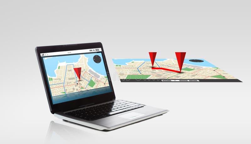 Laptop Computer with Gps Navigator Map on Screen Stock Illustration ...