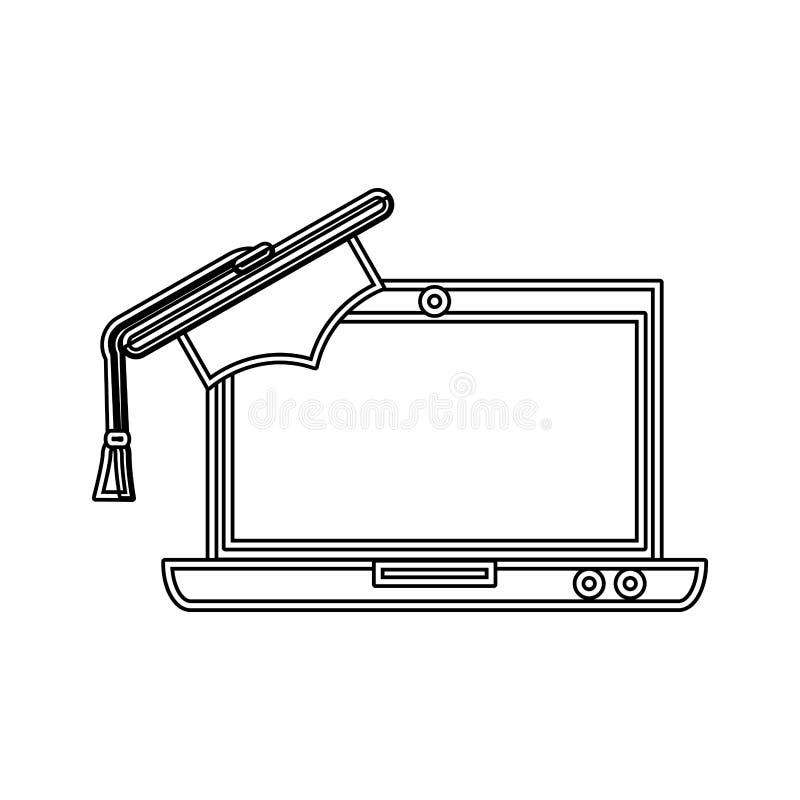 Laptop Computer with Graduation Hat Isolated Icon Stock Vector ...