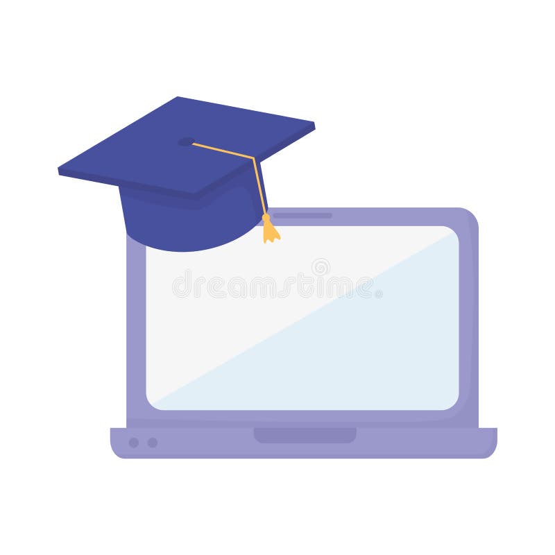 Laptop Computer Graduation Hat School Learning Online Stock Vector ...