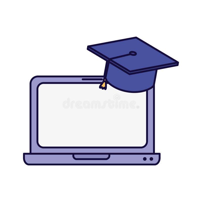 Laptop Computer Graduation Hat School Learning Online Stock Vector ...