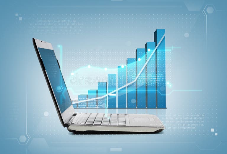 Laptop computer with graph stock image. Image of computer - 37152233