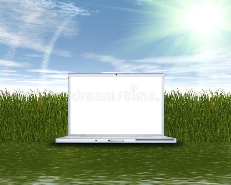 Laptop on grass stock illustration. Illustration of networking - 14544532