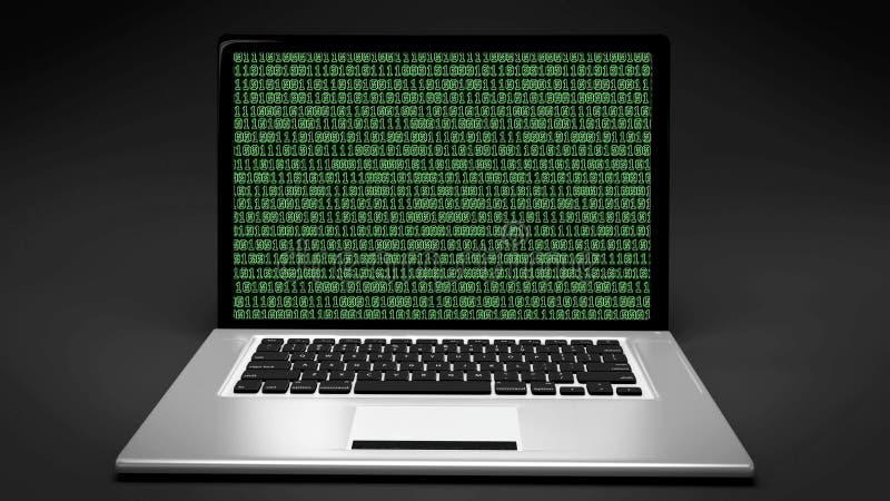Laptop Computer with Green Matrix Binary Code Stock Illustration ...