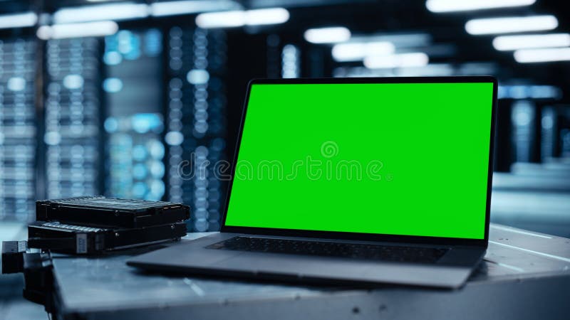 Laptop Computer with Green Screen Chroma Key Mock Up Display Stands on ...