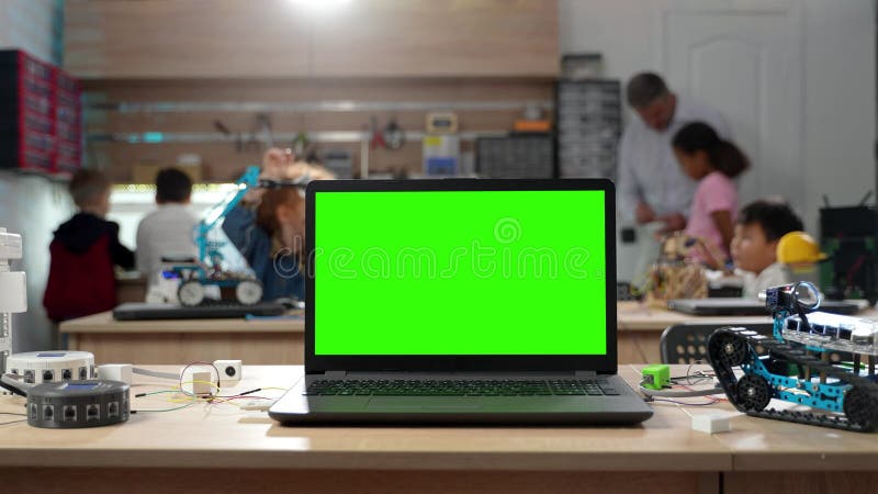 Laptop Computer Green Screen in Classroom Background Stock Footage ...