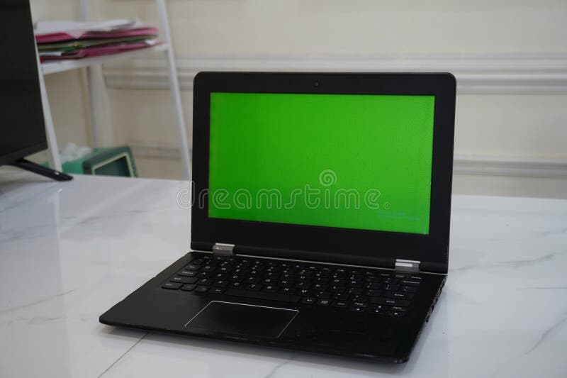 Laptop Computer with Green Screen Display Stock Image - Image of ...