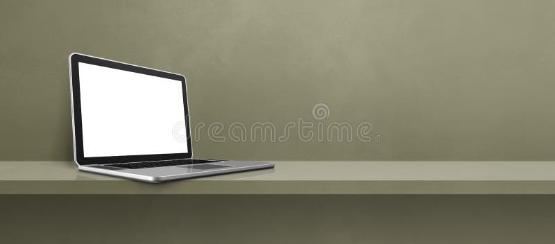 Laptop Computer on Green Shelf Background Banner Stock Illustration ...