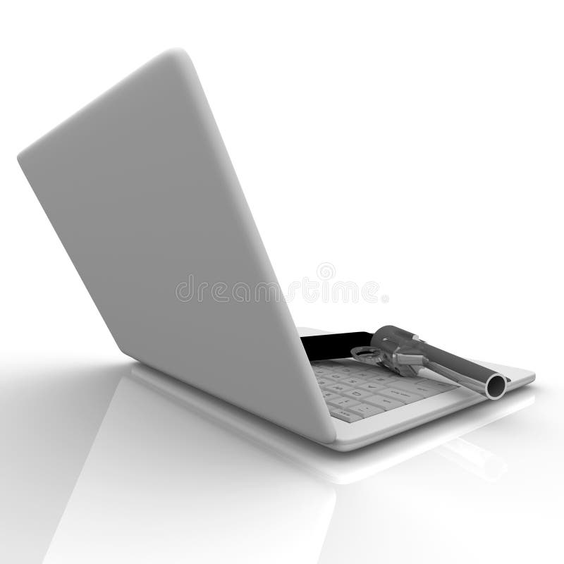 Laptop Computer and Gun stock illustration. Illustration of hack - 8104663