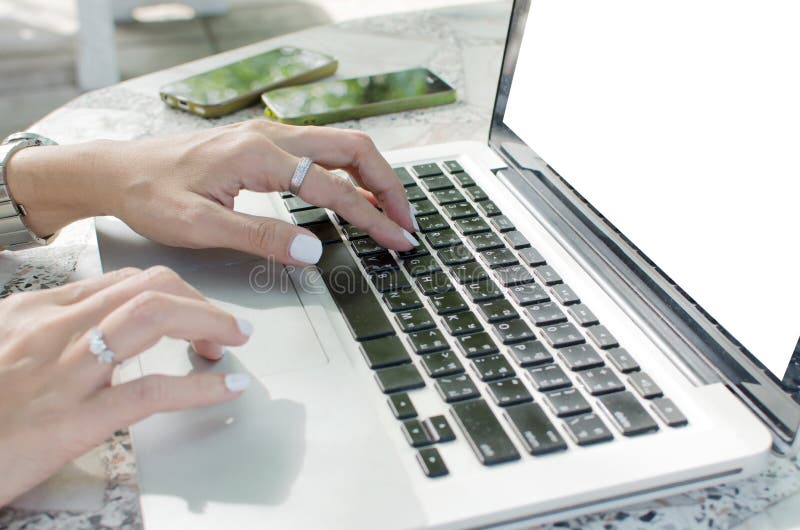 Laptop computer and hand stock image. Image of internet - 59332725