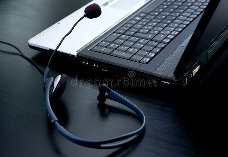 Laptop Computer and Headphone with Microphone Stock Photo - Image of ...