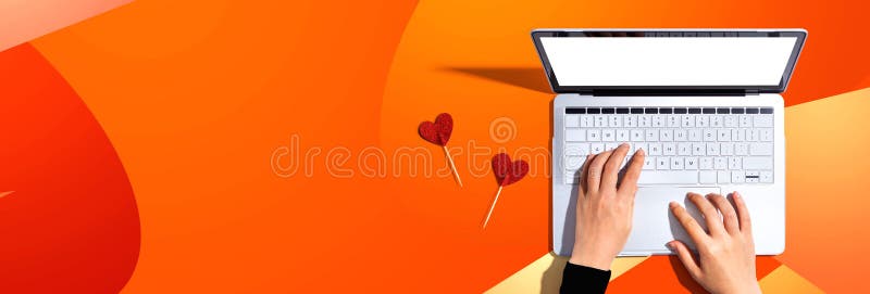Laptop Computer with Heart Cushions Stock Illustration - Illustration ...