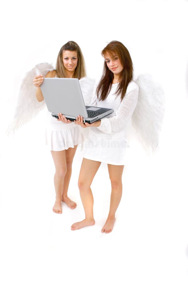 Laptop Computer from Heaven Stock Photo - Image of computer, smiling ...